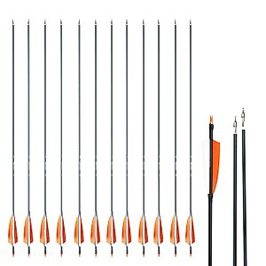 SAS Oblivion 30" Carbon Arrow 500 w/ 4" Feathers (12/Pack) Fletched with Extra 6xNocks + Replaceable Points (100-Grain) w/ O-Ring + Protect Sleeve + Plug Nock for Hunting Youth/Adults - (4" Feathers)