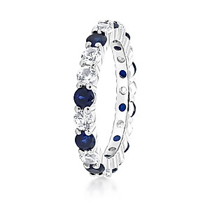 Gem Stone King 925 Sterling Silver Blue and White Created Sapphire Eternity Wedding Band Ring For Women (2.20 Cttw, Available In Size 5, 6, 7, 8, 9)