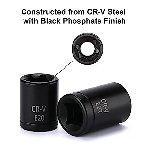 Mayouko 25PCS 1/4",3/8",1/2" Drive Torx Bit and External Socket Set,12 Female E-Torx Sockets and 13 Star Socket Bits