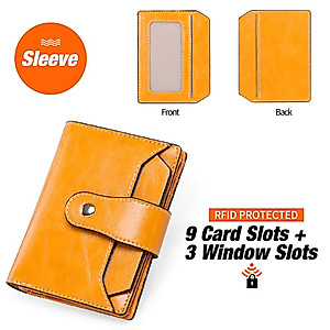 GOIACII Women Wallet RFID Blocking Leather Small Bifold Zipper Pocket Wallet Compact Card Case Purse with ID Window