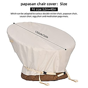 Papasan Chair Cover, 420D Thicken Waterproof Outdoor Papasan Pation Chair Covers, Papasan Chair Slip Covers With Handles, Ventilation Holes, Adjustable Fixed Wind Straps-54" Dia × 39" Height, Beige