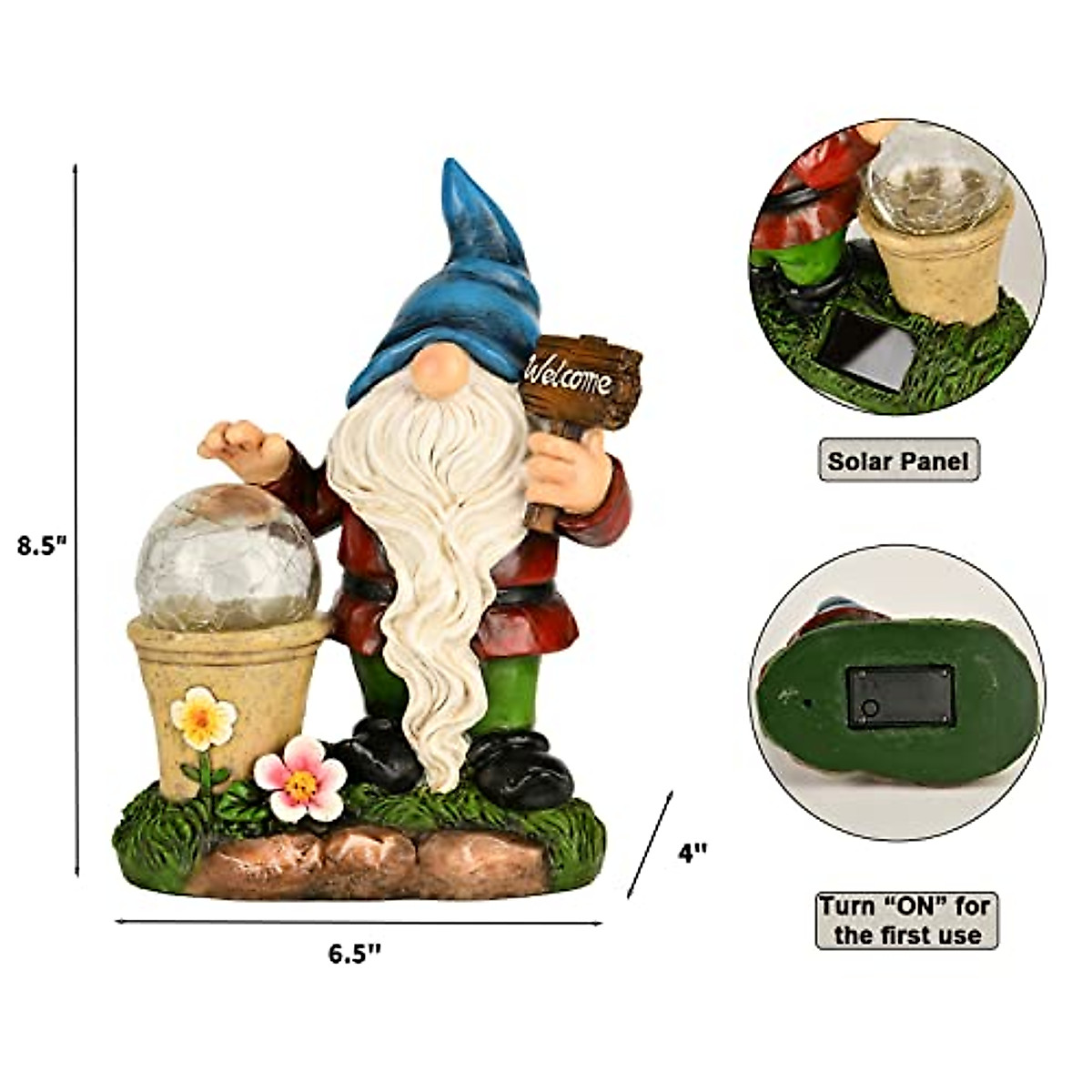 DiliComing Garden Gnomes Outdoor Statues - Gnome Decorations for Home, Christmas Resin Gnome Figurine with Solar Light, Yard Gnome Ornament, for Thanksgiving and Christmas