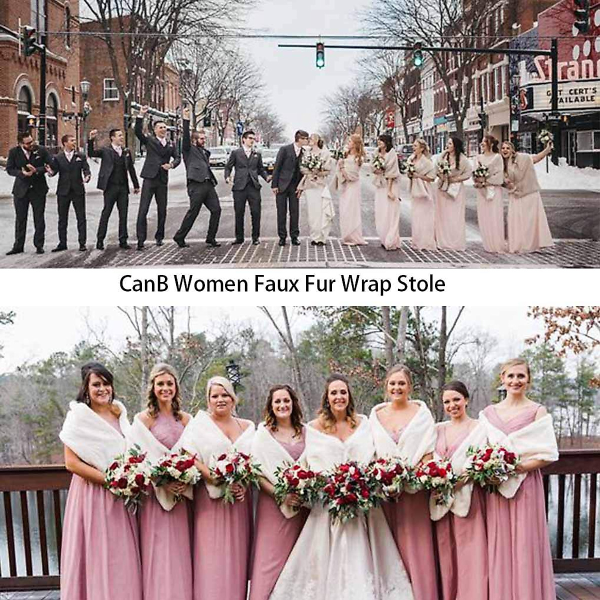 CanB Women's 1920s Faux Fur Shawl Bridal Wedding Fur Wraps and Bolero Shrug Faux Mink Stole for Women (White)