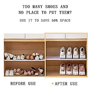 Shoe Slots Organizer, 4-Pack Adjustable Shoe Stacker, Double Layer Stack Shoe Holder Space Saver, Grey Shoe Stacker for Closet Organization