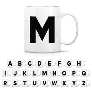 Retreez Initial A-Z Alphabet Monogrammed Monogram Mug 11 Oz Ceramic Tea Coffee Mugs - Graduation Appreciation Thank You Holiday Birthday Gifts for her friend coworker mother father sister - M Initial