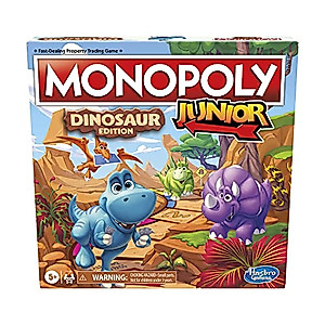 Hasbro Gaming Monopoly Junior Dinosaur Edition Board Game, 2-4 Players, with Dino-Themed Toy Tokens, Ages 5+ (Amazon Exclusive)
