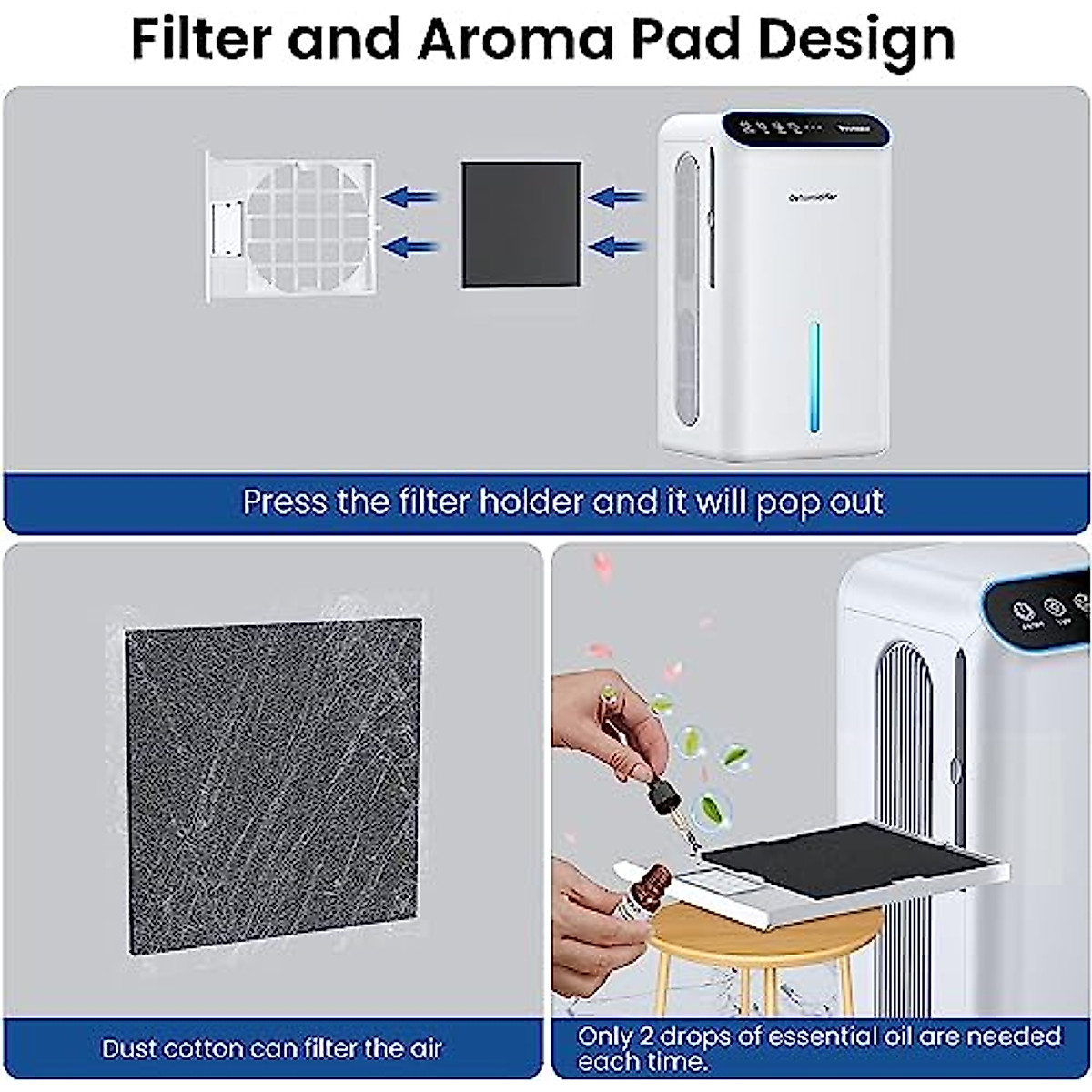 Dehumidifiers for Home, Up to 800 Sq.ft, 86oz Water Tank, Dehumidifiers for Bedroom with Essential Oil Diffuser, 7 Color LED Light, 24H Timer, Auto Shut-off, Ideal for Bathroom Basement Closet RV