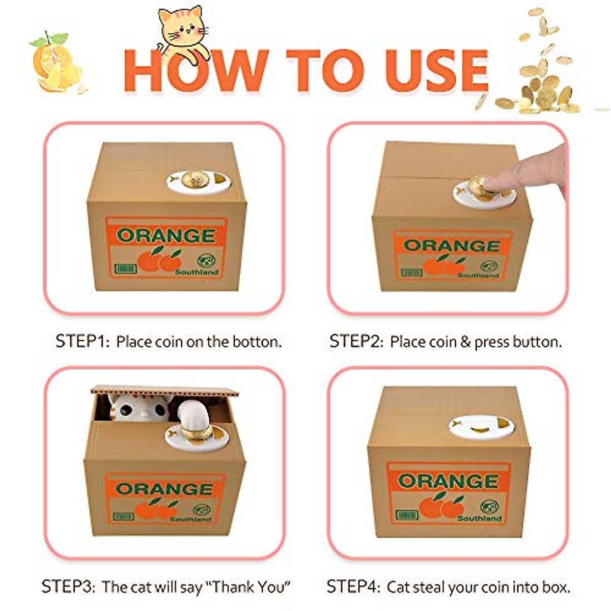 Kids Piggy Bank, Cat Kitty Stealing Coin Piggy Bank Bank Funny Toys and Gifts for Boys and Girls 3+ Years Old