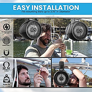 Pyle 6.5” 2-Way Marine Wakeboard Tower Speakers w/LED Lights, Full Range Waterproof Outdoor Speakers for Off-Road ATV, UTV, Jeep or Boat (Black)