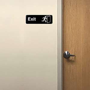 Excello Global Products Easy to Mount 9 by 3 in Informative Plastic Exit Sign with Symbols, Black, Pack of 3