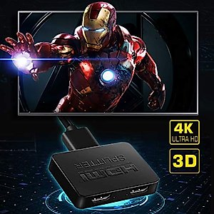 avedio Links HDMI Splitter 1 in 2 Out, 4K HDMI Splitter for Dual Monitors Duplicate/Mirror Only, 1x2 HDMI Splitter 1 to 2 Amplifier for Full HD 1080P 3D with 5ft HDMI Cable (1 Source onto 2 Displays)