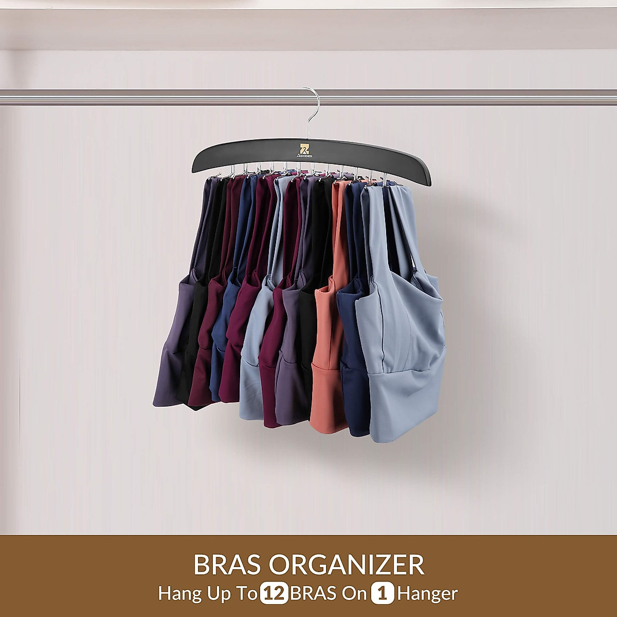 ZEDODIER Tank Top Hangers, 2 Pack Bra Organizer for Closet, 48 Storage Capacity, Non-Slip Hanging Tie Holder Closet Organizers and Storage for Camisoles Tank Tops Bras Ties Swimsuits, Black