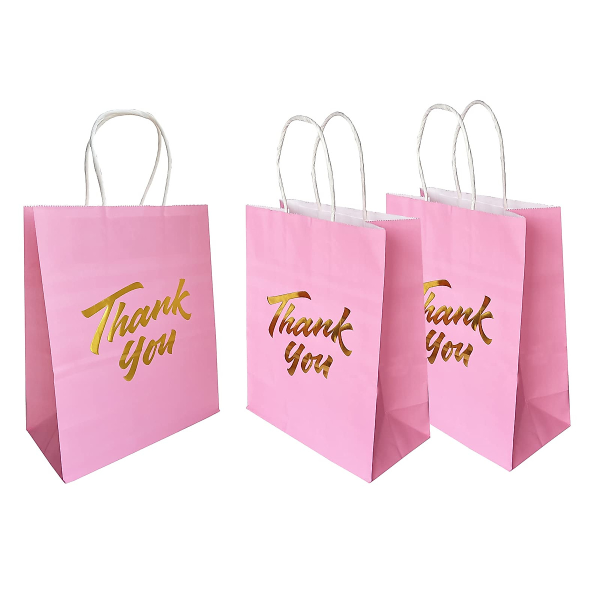 XIAMUY 50Pcs Gift Bags Medium, 8x4.25x10 Inch Paper Bags For Gifts, Thank You Gift Bags With Handles, Pink Shopping Bags, Paper Gift Bags For Christmas, Holiday, Business