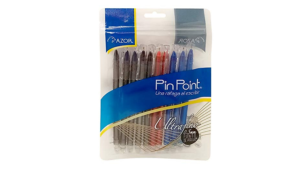 AZOR Pin Point Fine Point Pens – 10 Assorted Colors