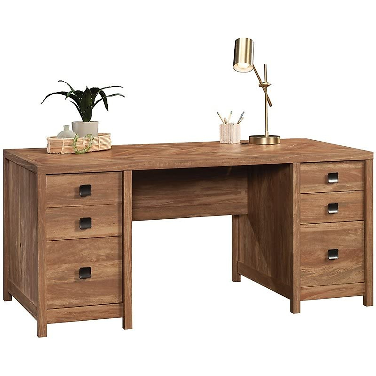 Sauder Cannery Bridge Executive Desk with 6 Storage Drawers, Sindoori Mango Finish