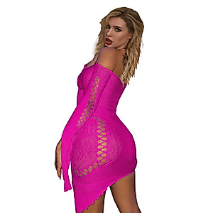 Neyysa Sexy Women Underwear Camisole Babydoll Lingerie Sets Bodysuit Nightgowns Sleepwear Long Sleeves Dress (Fluorescent Pink)