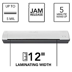 Swingline Laminator, Thermal, Inspire Plus Lamination Machine, 12 inches Max Width, Quick Warm-up, Includes Laminating Pouches, White / Gray (1701867)