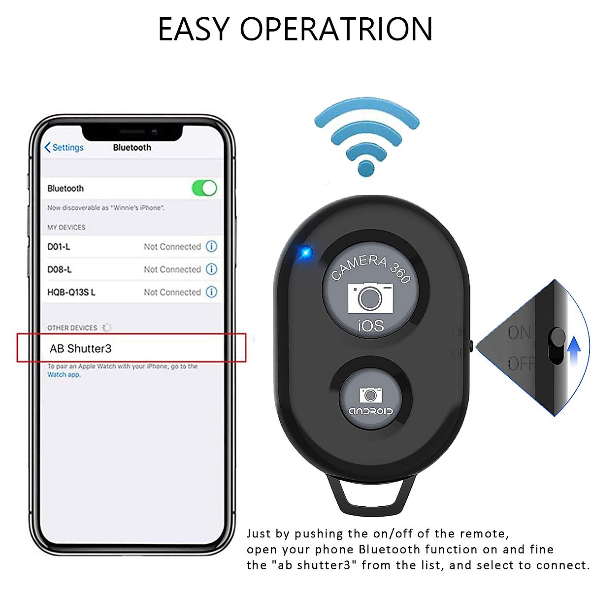 Wireless Remote Shutter for Cellphones and Tablets (3 Pack), AOQIYUE Bluetooth Remote for iPhone/Android Camera Control, Selfie Clicker for Photos and Videos - Wrist Strap Included