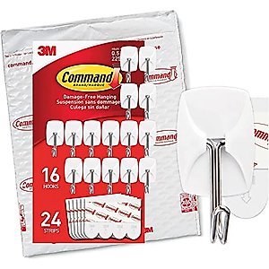 Command Small Wire Toggle Hooks, Damage Free Hanging Wall Hooks with Adhesive Strips, No Tools Wall Hooks for Hanging Organizational Items in Living Spaces, 16 White Hooks and 24 Command Strips