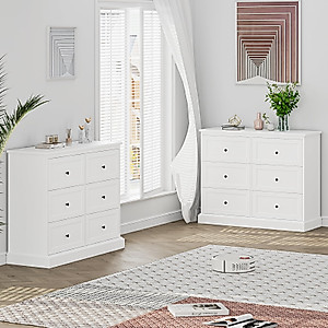 FOTOSOK White Dresser, 6 Drawer Dresser White, Modern Double Chest with Deep Drawers, Wide Storage Organizer Cabinet for Living Room Home