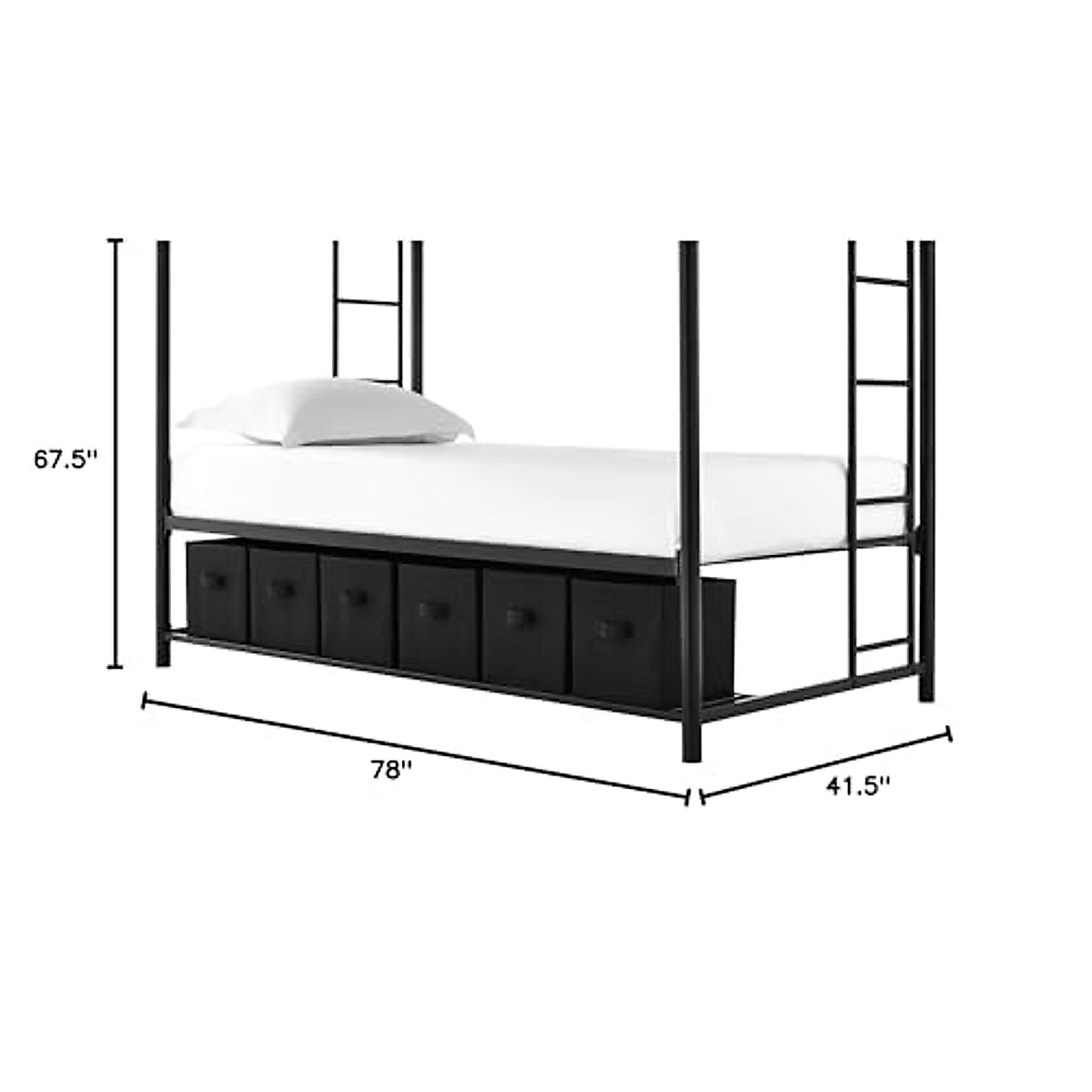 DHP Bonnie Metal Bunk Bed with Storage Drawers, Twin, Black