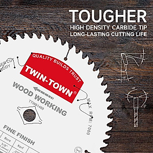 TWIN-TOWN 8-1/4-Inch 60 Teeth ATB Fine Finish Thin Kerf Saw Blade with 5/8-Inch DMK Arbor