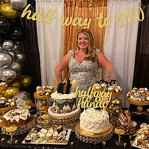 Funny 50th Birthday Decorations for Men Women, Half Way To 100 Banner Cake Topper Gold Fifty Birthday Party Supplies for Him or Her