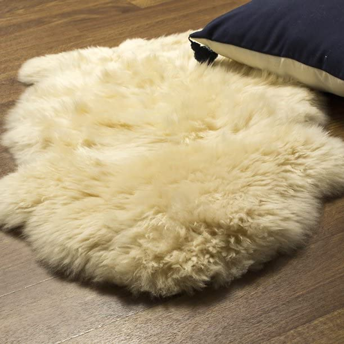 NGF Genuine Sheepskin Rug Natural Luxury Fluffy Lambskin Rug for Home Deco Bedroom 2.5 ft X 1.5 ft… (Champagne Rug)