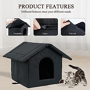 ZWARMY Outdoor Cat House Waterproof - Outside Cat House for Any Weather,Feral Cat Shelter with Waterproof Material for Outdoor and Indoor, Weatherproof Warm Cat Bed 11.8x17.32x12.59Inches（Small,Black）