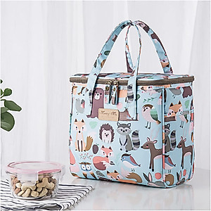 Evergoo Lunch Box for Men Women, Reusable Waterproof Adult Lunch Tote Bag, Cute Thermal Lunch Cooler Bags for Office Work Hiking Outdoor Picnic Beach Travel-Blue Zoo