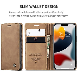 Kowauri Flip Case for iPhone 13 Mini,Leather Wallet Case Classic Design with Card Slot and Magnetic Closure Flip Fold Case for iPhone 13 Mini 5.4 inch 2021 (Brown)