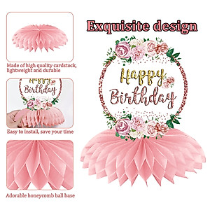 Aodocuto Pink Rose Gold Birthday Decorations Floral Honeycomb Centerpieces for Women Girls, 8pcs Floral Birthday Table Centerpieces Party Supplies, 16th 18th 21th 30th 40th 50th 60th Bday Table Topper