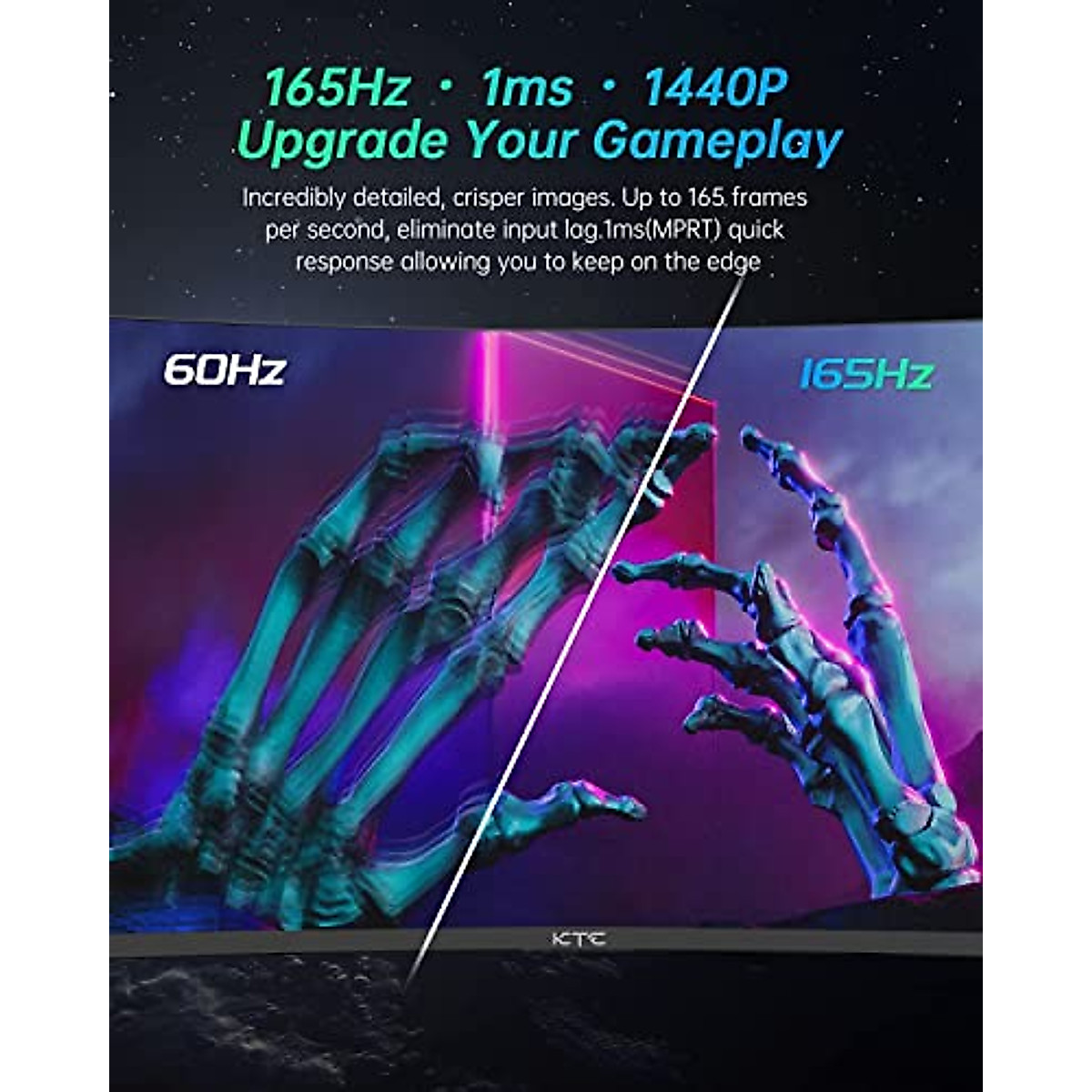 KTC 27 inch Gaming Monitor, 1440P Curved Monitor, 165Hz, 144Hz, 2K, 1500R, 1ms, FreeSync Premium/G-Sync, DisplayPort/HDMI/USB, Vesa/Wall Mount Computer Monitor, Ultrawide PC Monitor H27S17