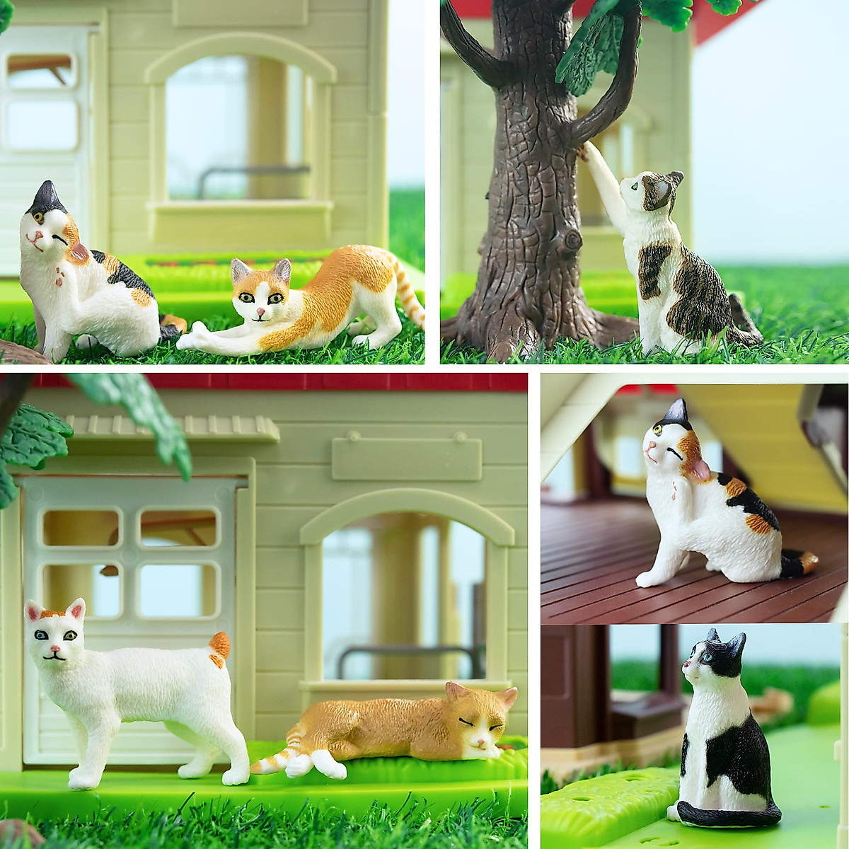 Toymany 8PCS Realistic Cat Figurines, Educational Cat Figures Toy Set, Kitten Easter Eggs Cat Cake Topper Christmas Birthday Gift for Kids Boys Girls Children