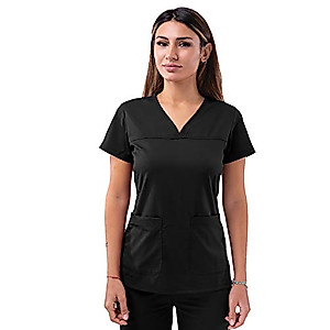 Adar Pro Scrubs for Women - Sweetheart V-Neck Scrub Top - P4210 - Black - S