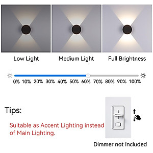 Tubicen Black LED Wall Sconce, Wide/Narrow Beam-Adjustable Sconces Wall Lighting, Indoor LED Dimmable Up and Down Wall Lights for Living Room Bedroom Movie Theater Stairway, 6W, 3000K