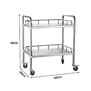 INDYAH Movable Trolleys, Kitchen Storage Hand Trucks, 2 Tier Stainless Steel Beauty Salon Rolling Trolley,Hospital/Dental Clinic Cart,Universal Brake Wheel/a/S-60X40X86Cm