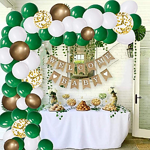 Dark Green White Gold Balloon Garland Arch Kit, 105PCS White Dark Green Metallic Gold Confetti Balloons for Birthday Wedding Engagement Anniversary Retirement Graduation Football Party Decorations