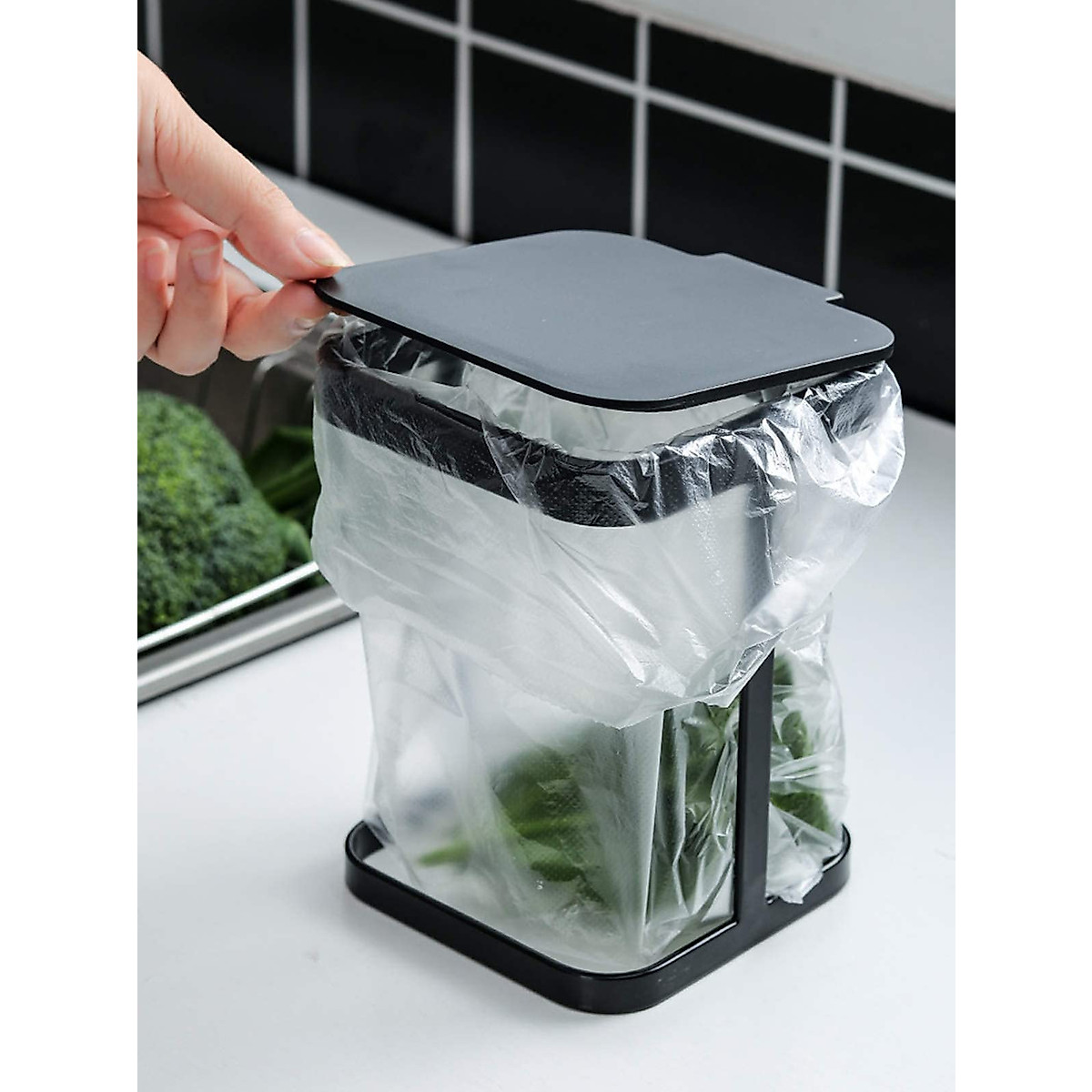Originals Metal Countertop Trash Can Garbage Bag Holder for Home Kitchen (Black) …