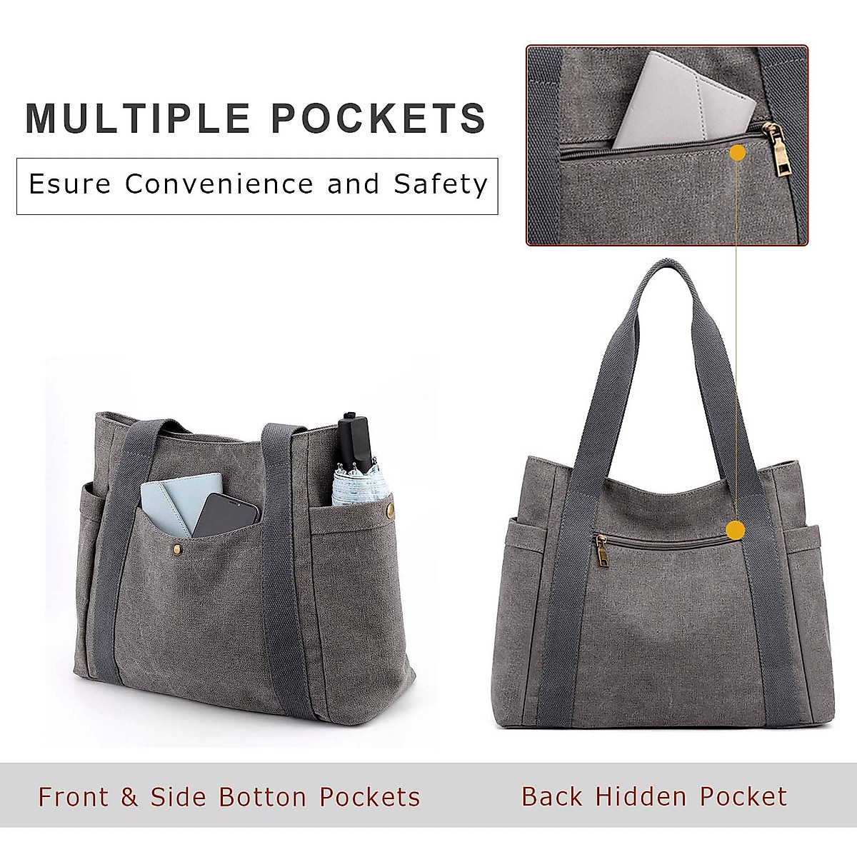 Tote Bag for Women Canvas Totes Purse Shoulder Handbag Top Handle Work Bags for Daily Leisure Shopping