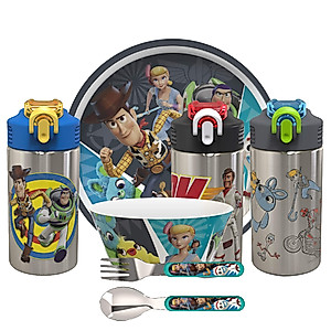 Zak Designs Toy Story 4 Buzz & Woody 15.5 ounce Water Bottle, Non-BPA with One Hand Operation Action Lid and Built-in Carrying Loop, with Straw is Perfect for Kids
