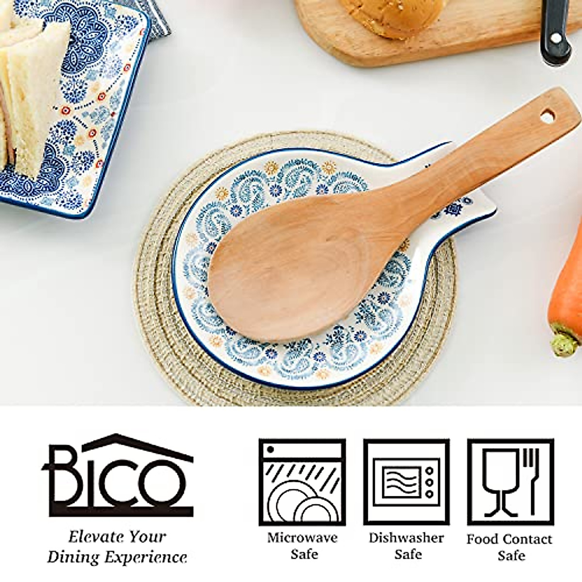 Bico Blue Talavera Ceramic Spoon Rest, House Warming Gift, Dishwasher Safe