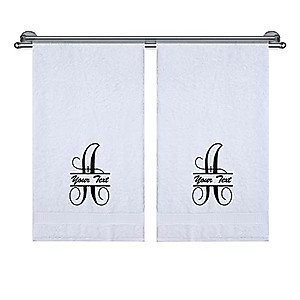 Monogrammed Hand Towels, Decorative Towel Set, Personalized Gift, Super Soft, Highly Absorbent, 100% Turkish Genuine Cotton Customized 2 Piece Hand Towel Sets for Kitchen, Face, Gym & Spa, White