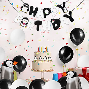 Gejoy 48 Pcs Penguin Birthday Party Decoration Includes Happy Birthday Penguin Banner Walking Penguin Balloons Penguin Cake Topper Latex Balloons Penguin Party Supplies for Winter Birthday Baby Shower
