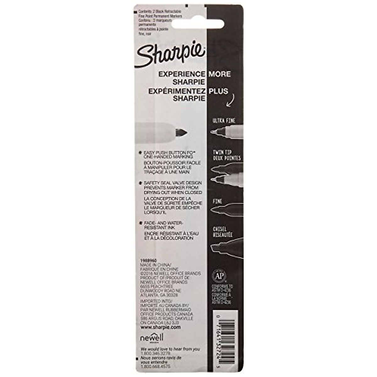 Sharpie Retractable Fine Point Permanent Markers, Black Color, 2-Units per Pack (1-Pack) Model 32724