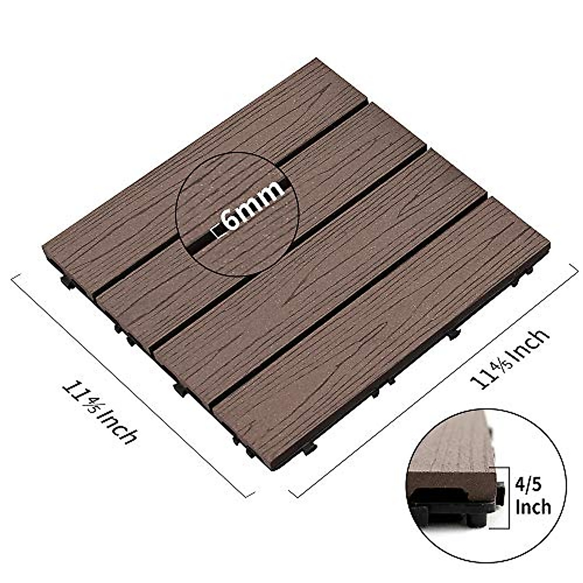 PANDAHOME 22 PCS Wood Plastic Composite Patio Deck Tiles, 12”x12” Interlocking Decking Tiles, Water Resistant for Indoor & Outdoor, 22 sq. ft - Brazilian Ipe