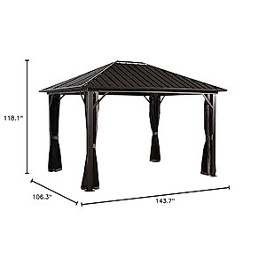 Sojag 10' x 12' Genova Hardtop Gazebo Outdoor Weather-Resistant Aluminum Frame Shelter with Mosquito Net Dark Brown