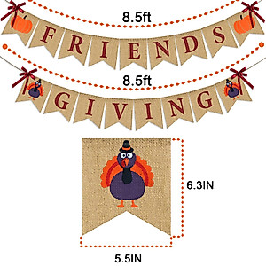 Friendsgiving Banner Burlap | Thanksgiving Decorations | ThanksGiving Burlap Banner | Rustic Thanksgiving Friends Giving Turkey Pumpkin Bunting | Thanksgiving Party Supplies Fireplace Mantle Decor