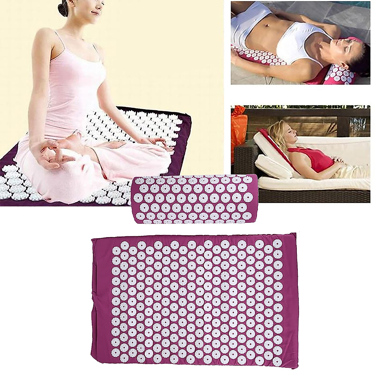 GLOGLOW Gymnasium Exercise Mats, Acupressure Mat Pillow Set Massage Yoga Pad Mat with Carry Bag()