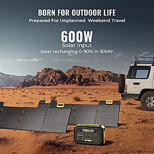 BougeRV Flash300 Portable Power Station 286Wh With 600W Solar Charging from 0-90% In 30 Mins, 600W Solar Generator, 2x600W(Peak 1200W) AC Outlets, Portable Battery Power Supply for Outdoor Camping RV
